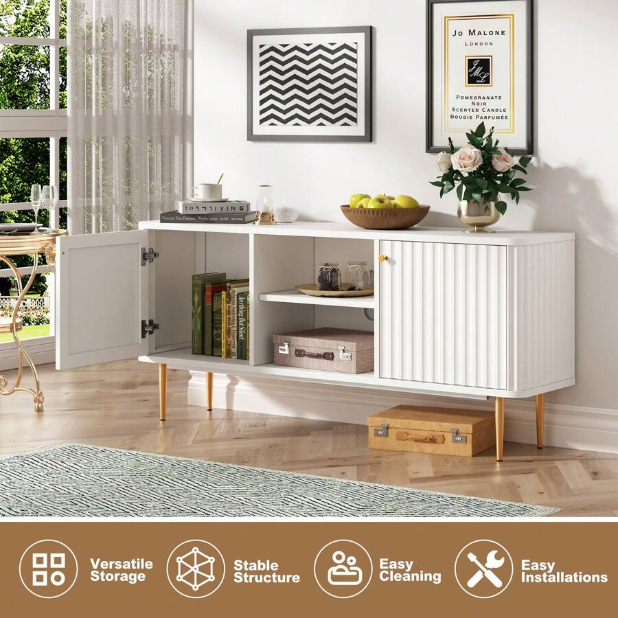 HLR-White TV Stand With Storage, Modern Entertainment Center With ...