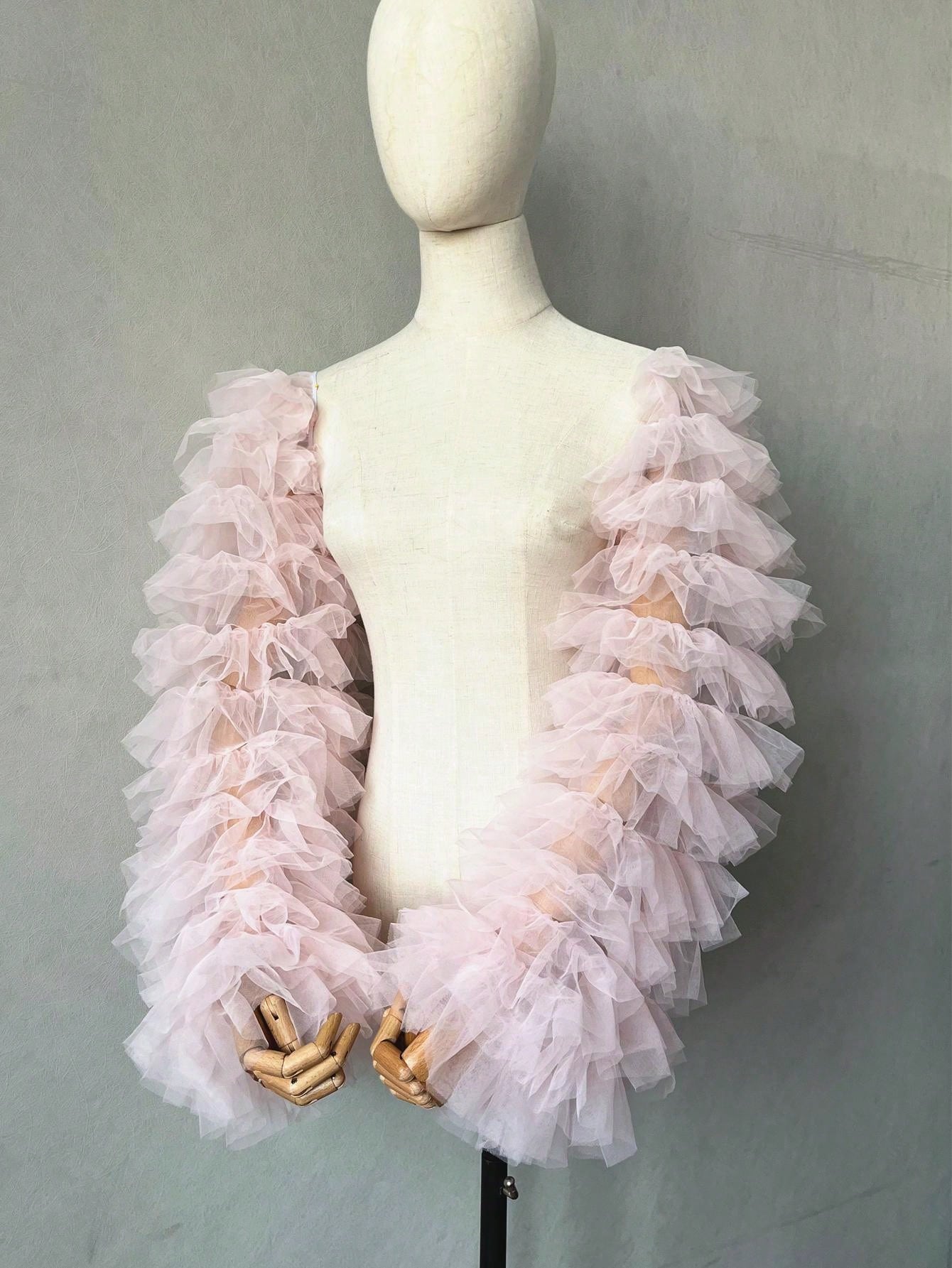 1pc Pink Mesh Pleated Long Sleeve Puff Sleeve (bubble Sleeve) With 2 ...