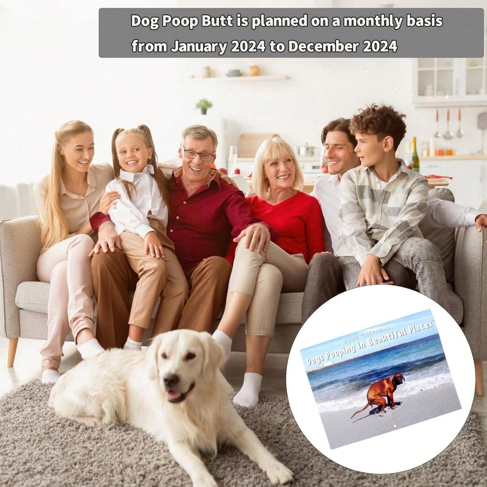 Dog Pooping Calendar 2024, White Elephant Gag Gift Funny Dog Pooping ...