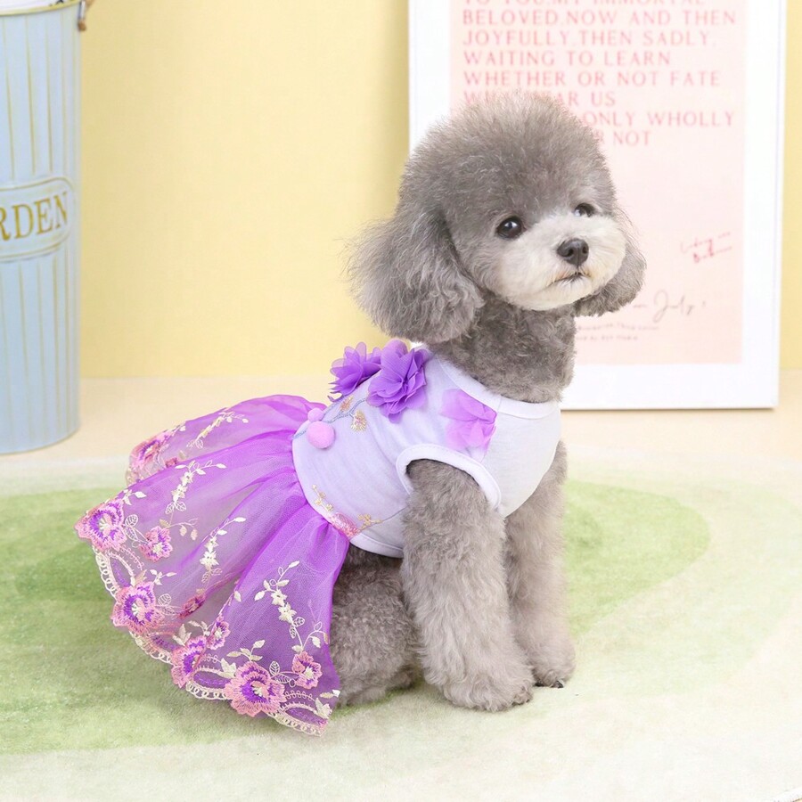 Pet Skirt Lace 3D Flower New Cat Princess Skirt Embroidery 3D Princess ...