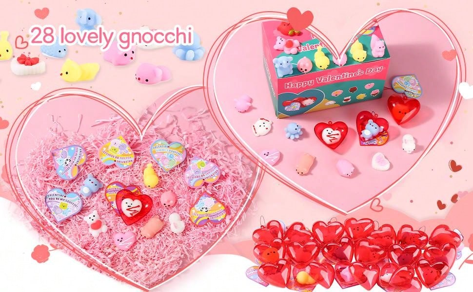 10 Pack Valentine Mochi Squishy Toys Filled Hearts with Valentine Cards ...