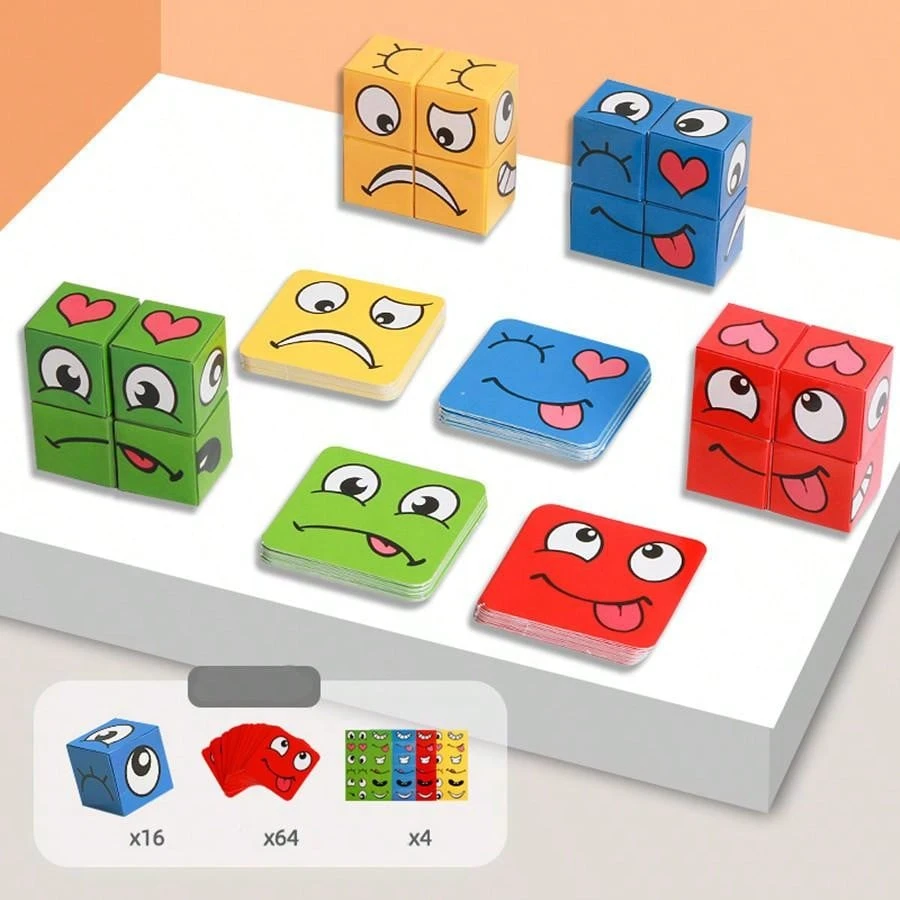 Face-Changing Cube Table Game, 4 Colors, 4 Cubes Per Color, Includes 64 ...