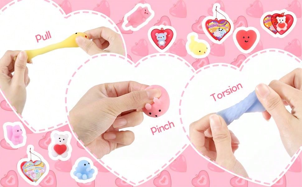 10 Pack Valentine Mochi Squishy Toys Filled Hearts with Valentine Cards ...