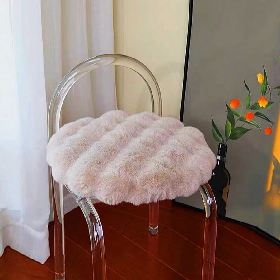 1pc Beige Bubble Fluff Round Seat Cushion, Simple Soft & Plush Chair ...