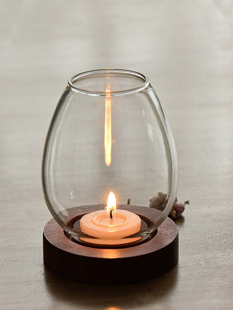 1PC Transparent Glass Candle Holder Round Tealight Candlesticks Retro ...