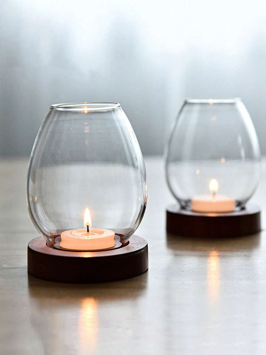 1PC Transparent Glass Candle Holder Round Tealight Candlesticks Retro ...