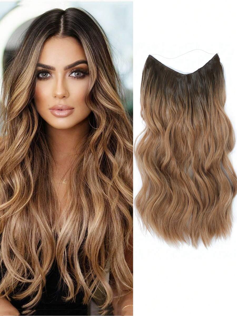 Invisible Wire Hair Extensions Wavy Curly Caramelo with Dark Root Hair ...