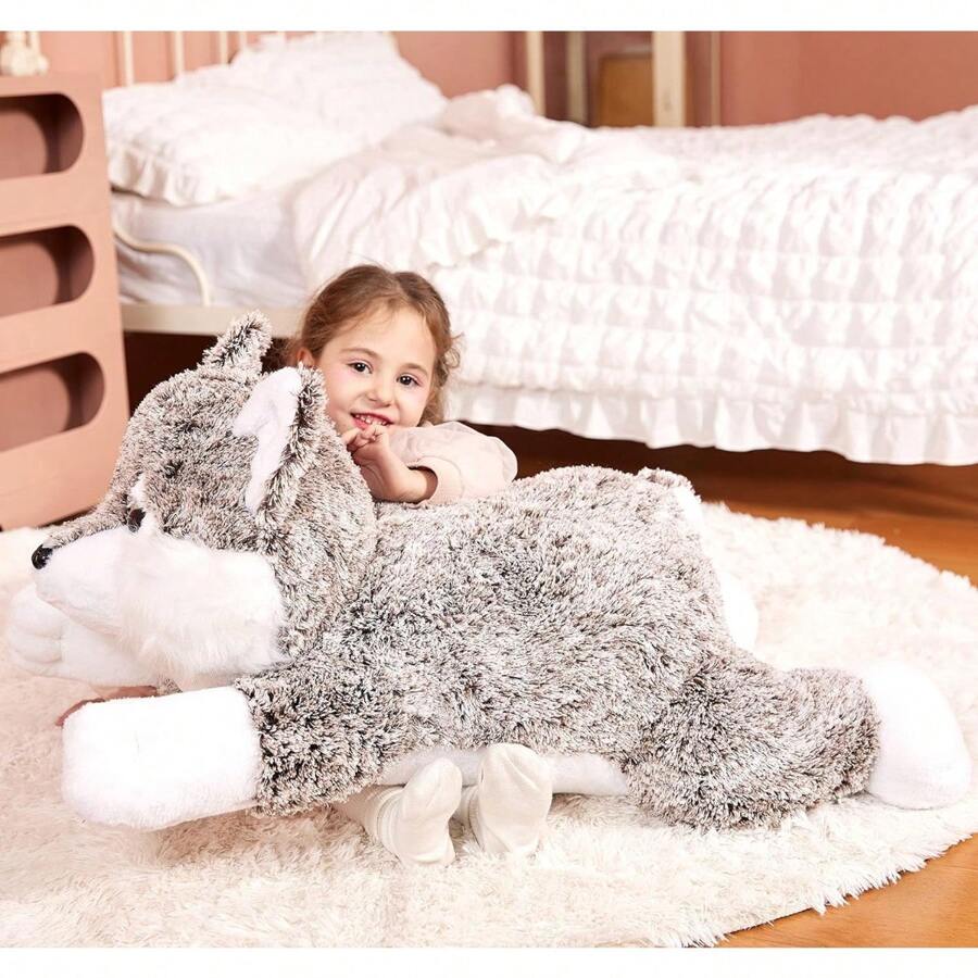 Giant Wolf Stuffed Animal Plush Toy, 30 Inches Big Wolf Plushie for ...