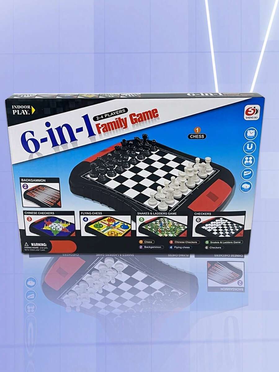 6 In 1 Family Board Game Set With Chess, Backgammon, Snakes And Ladders, Ludo, Checkers, Chinese ...