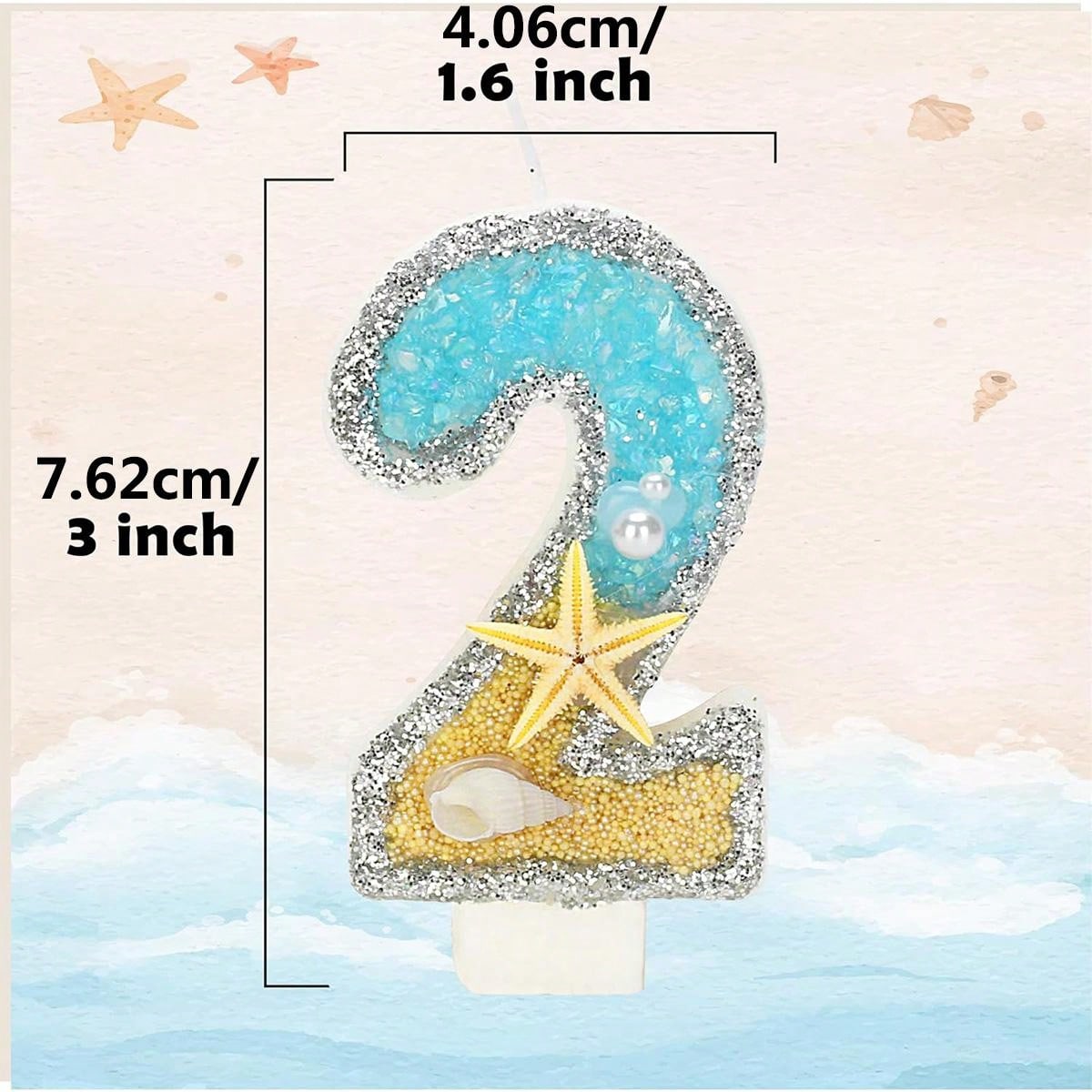 2nd Birthday Candle for Cake Beach Starfish Sequins Number Happy ...