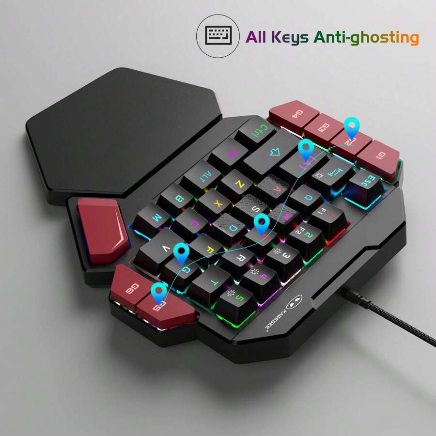 MageGee One Handed Professional Gaming Keyboard, Color Backlit 35 Keys ...