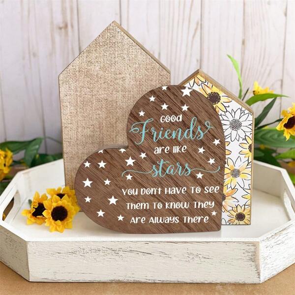 1pcs Valentine'S Day Wooden Heart Shaped Plaque Standing Wooden Heart ...
