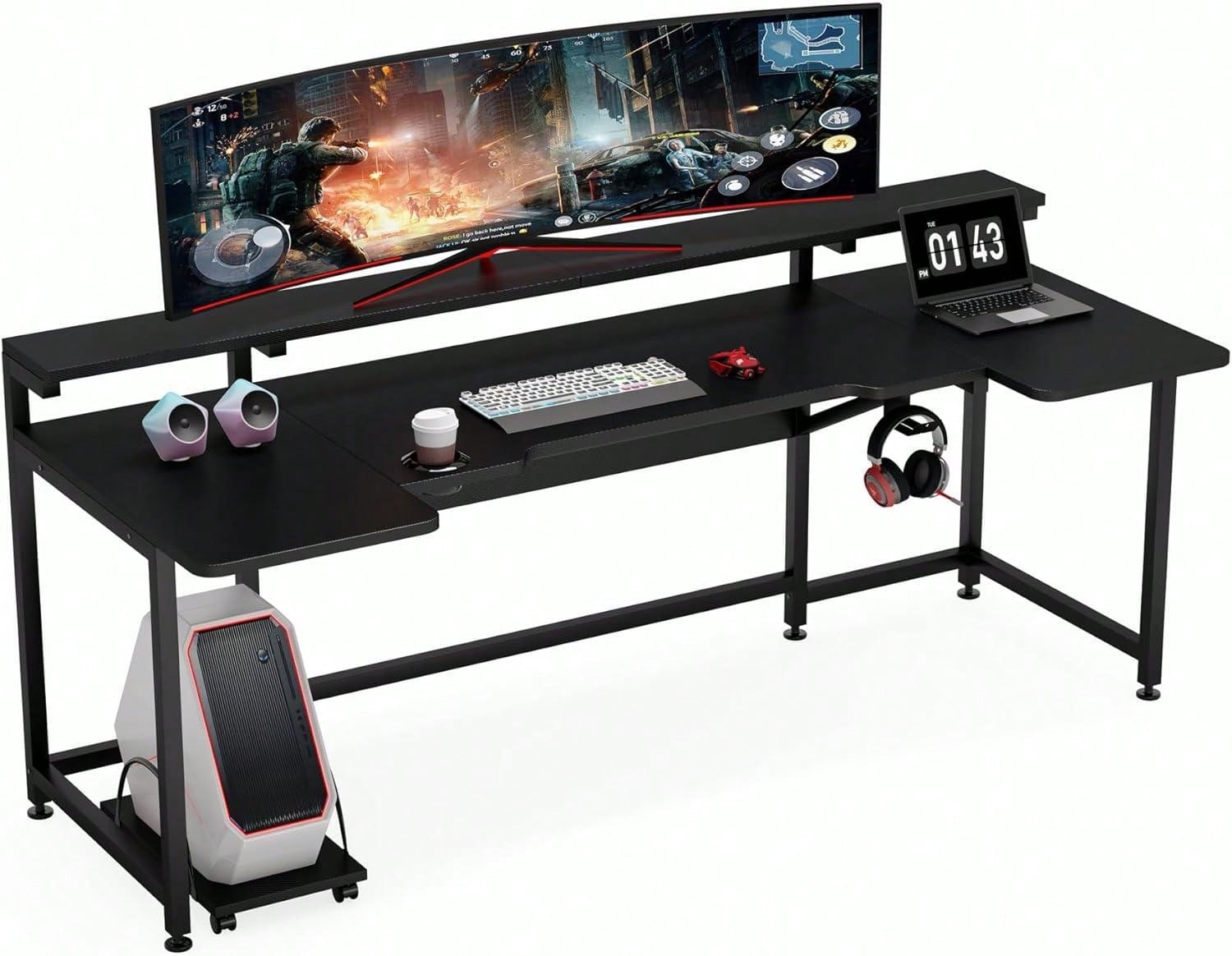 Tribesigns 74.8 Inch Gaming Desk, Extra Long U Shaped Computer Desk ...