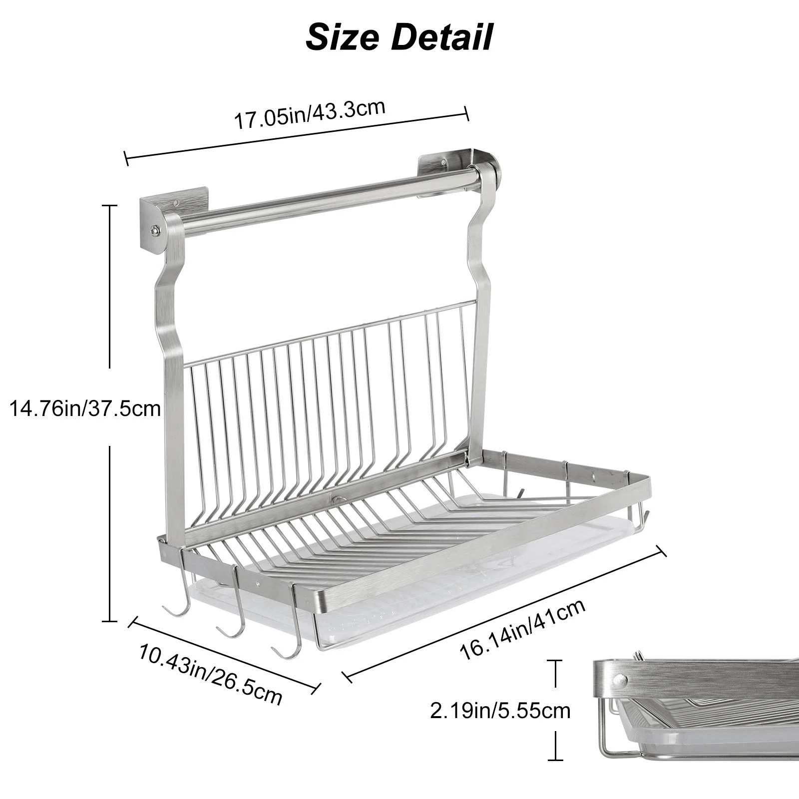Stainless Steel Dish Drying Rack with Drainboard, Rod and Sponge Hook ...