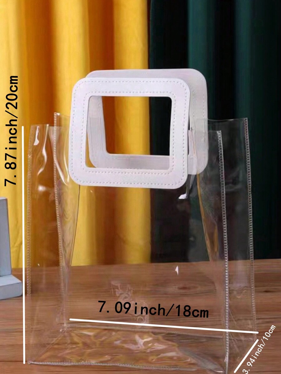 1pc 3.94*7.09*7.87inch White Square Pvc Handle Gift Bag, Transparent ...