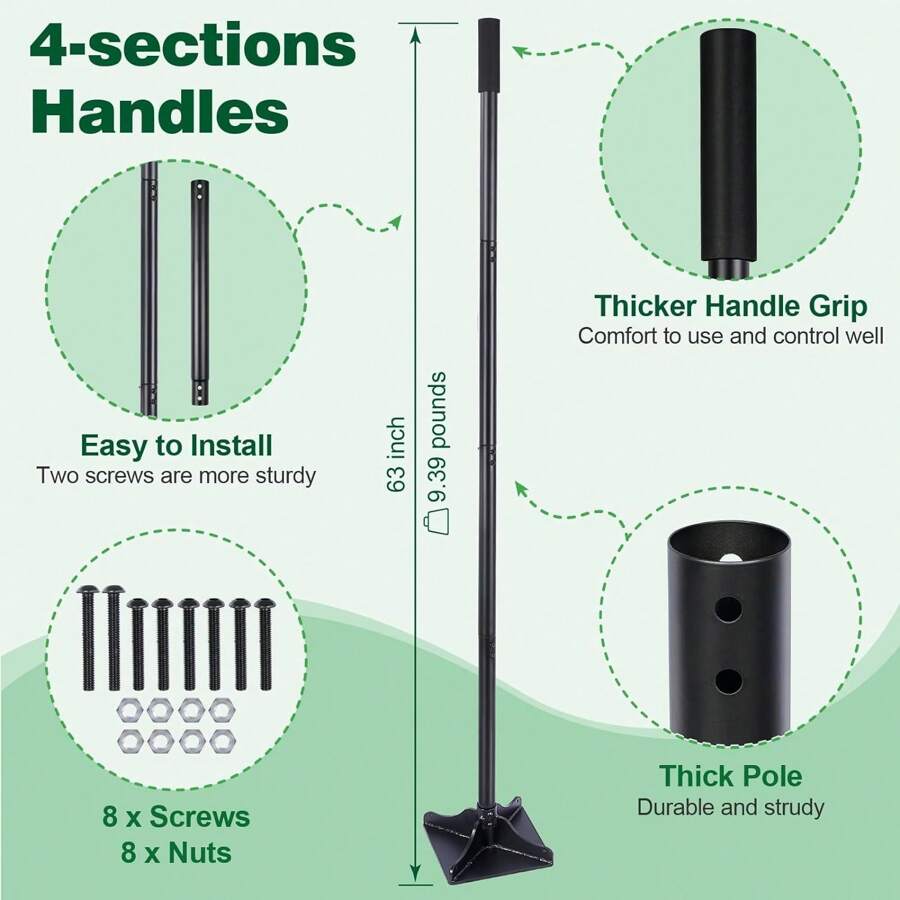 Steel Tamper, Homehours 8" X 8" Garden Tamper with 63 inch Steel Handle ...