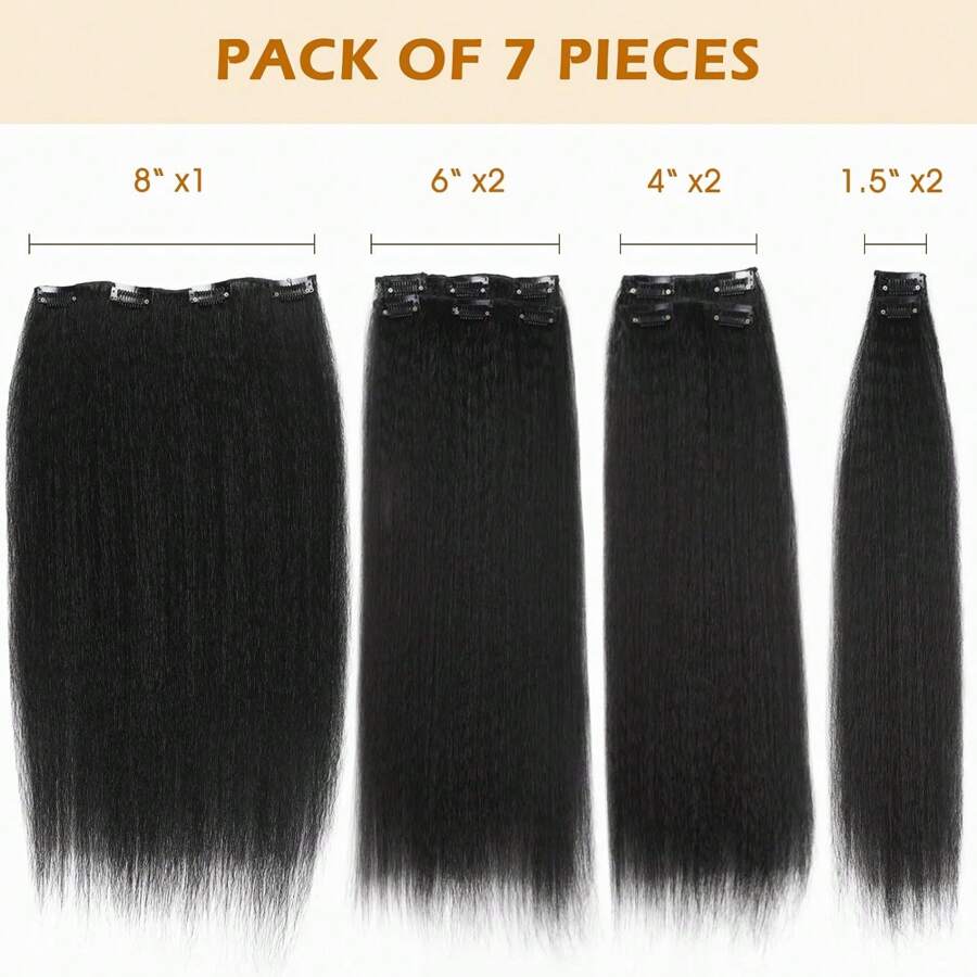 7 Pieces Kinky Straight Clip In Hair Extensions Black Hair Extensions ...