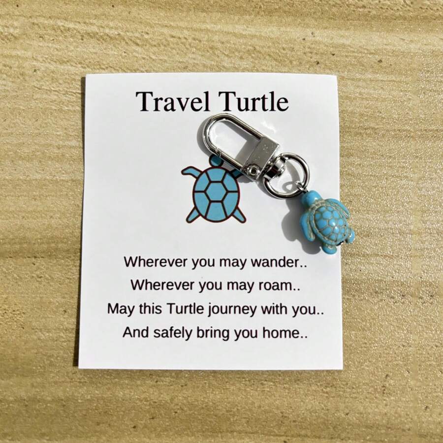 1pc Lucky Turtle Keychain Card, Turquoise Turtle Pendant, "Travel ...