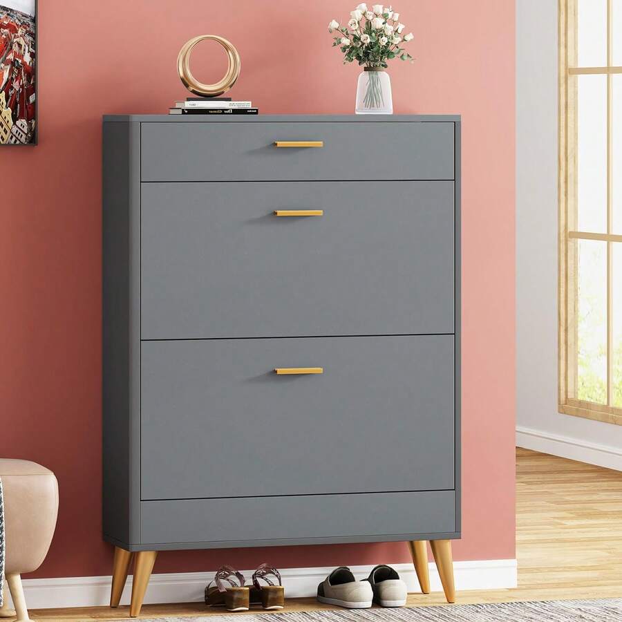 Tribesigns Shoe Cabinet, Modern Shoe Storage Cabinet With 2 Flip Doors ...
