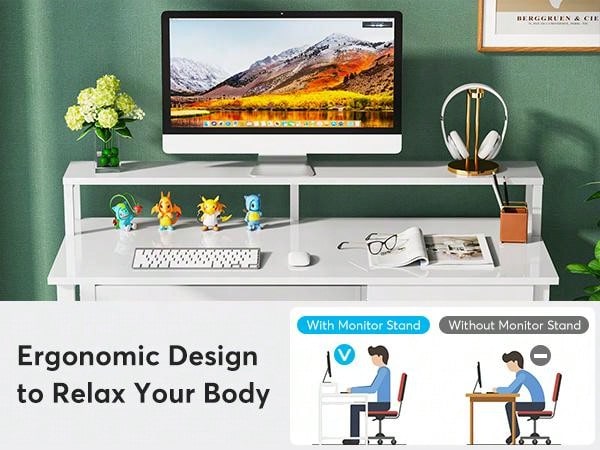 Tribesigns 47 Inches Computer Desk with 2 Drawers, Modern Writing Desk ...