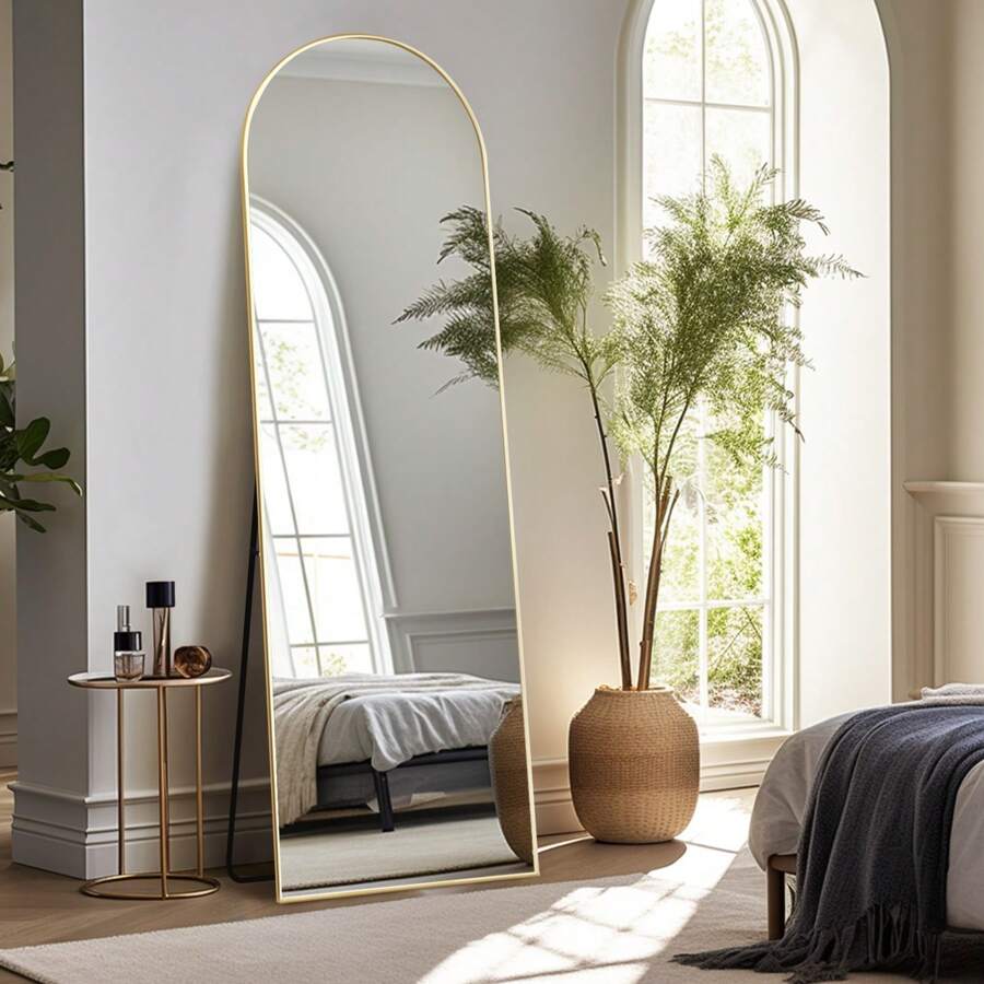 Arched Floor Mirror 3 Sizes Full Length Mirror With Stand Gold Aluminum ...