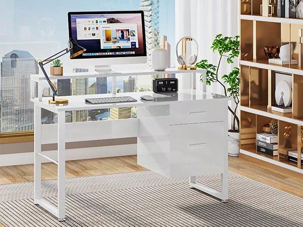 Tribesigns 47 Inches Computer Desk with 2 Drawers, Modern Writing Desk ...