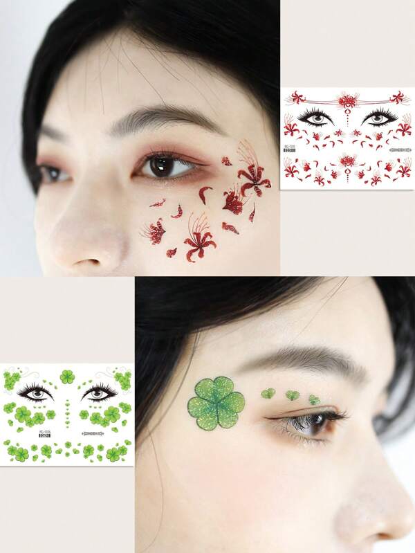 12 Sheets Sparkling Glitter Face Stickers With Floral, Butterfly ...