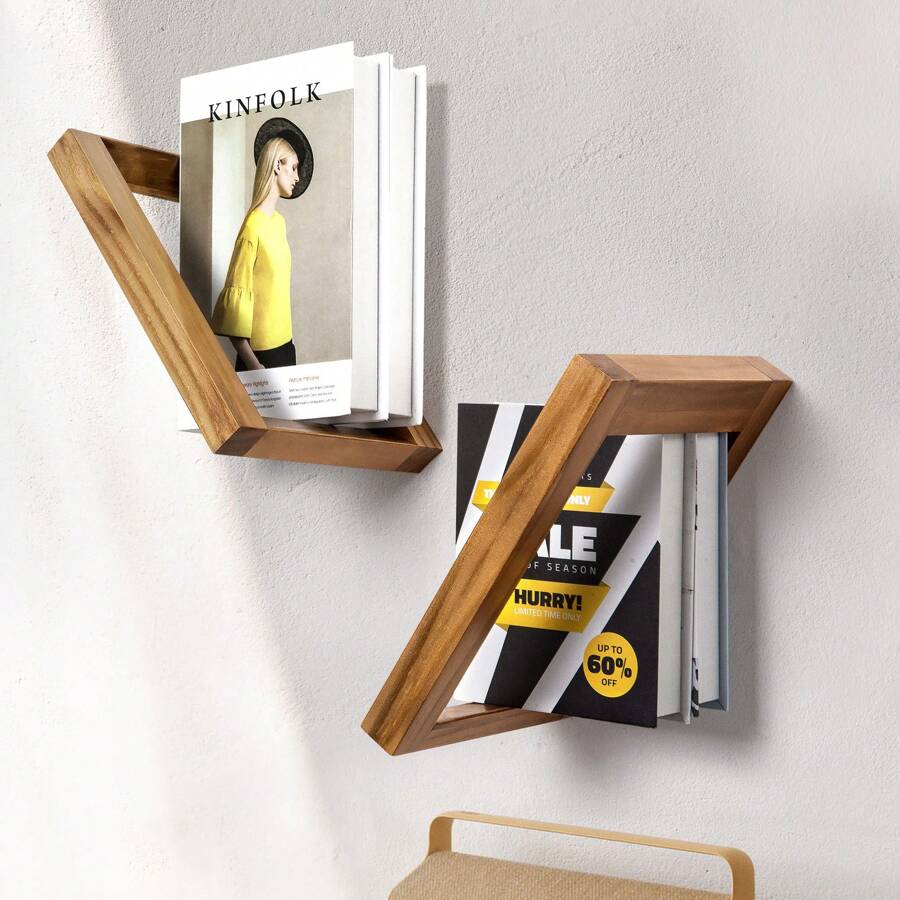 SUMGAR Floating Book Shelves Set Of 2 Modern Pine Wood Brown Mini ...