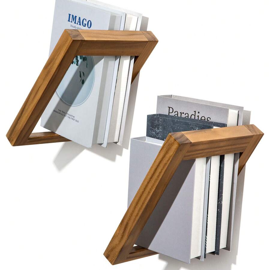 SUMGAR Floating Book Shelves Set Of 2 Modern Pine Wood Brown Mini ...