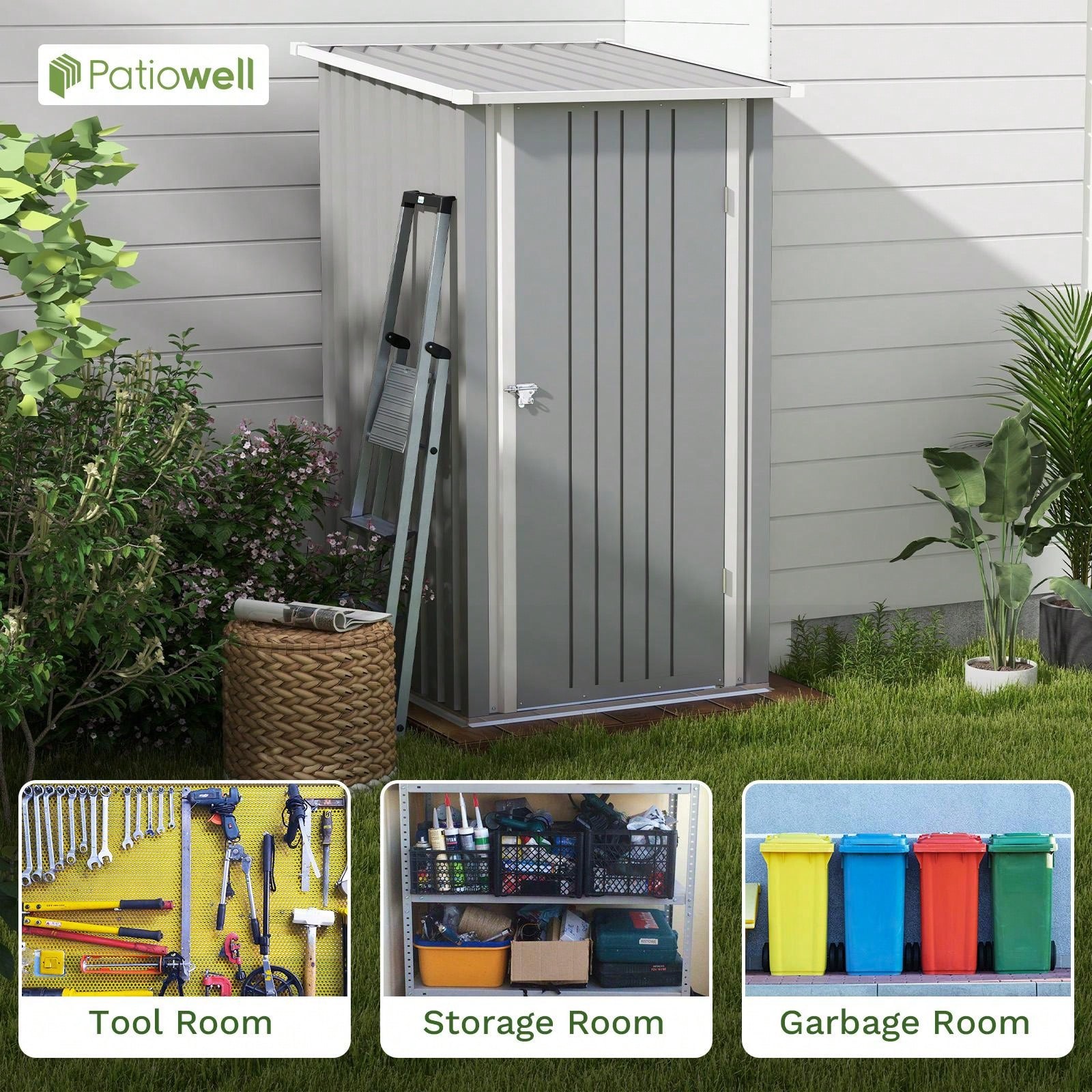 Patiowell 3 X 3 FT Outdoor Storage Shed, Small Garden Tool Storage Shed ...