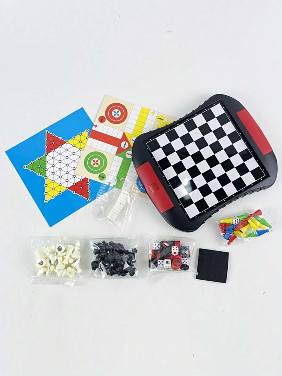 6 In 1 Family Board Game Set With Chess, Backgammon, Snakes And Ladders ...