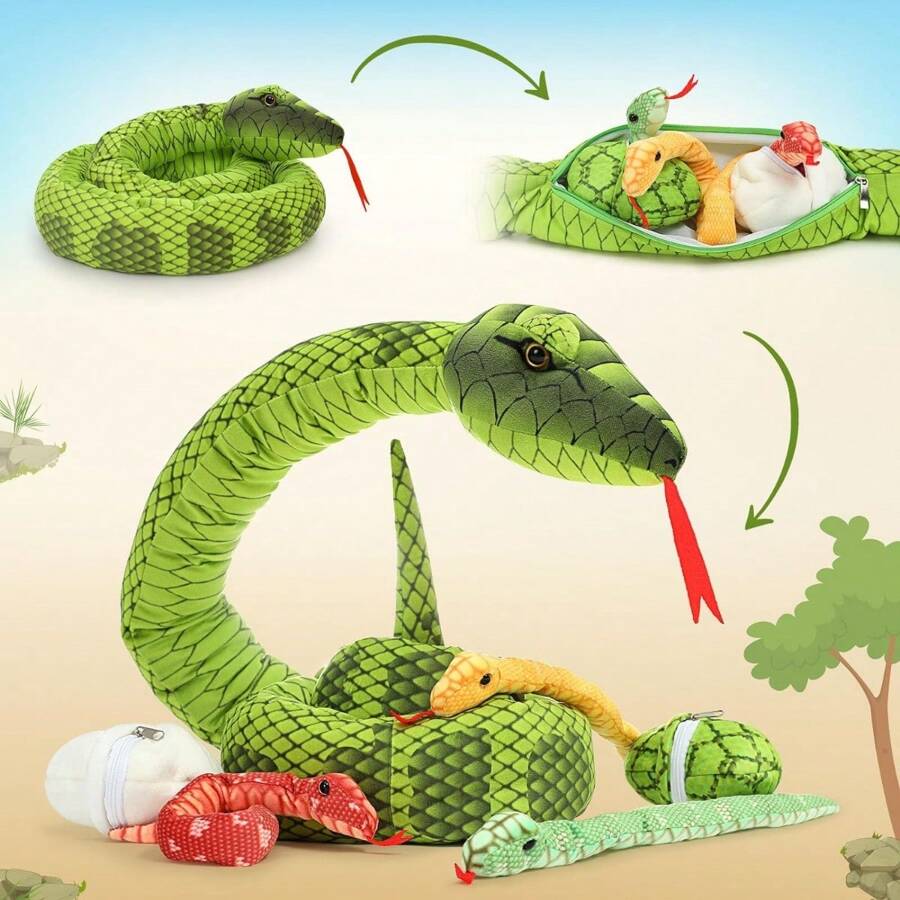 Giant Snake Stuffed Animal Mommy with Babies, Realistic Stuffed Snakes ...