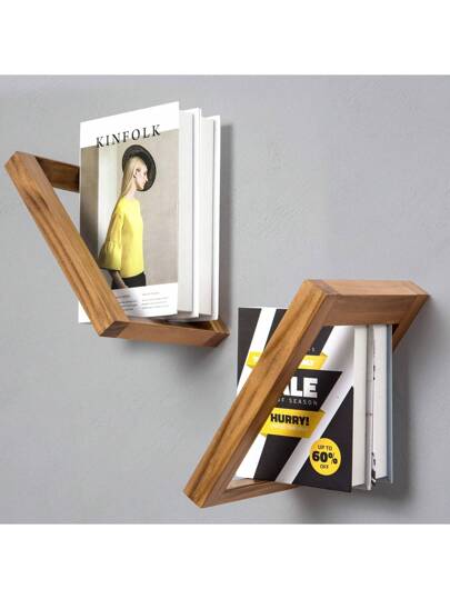 SUMGAR Floating Book Shelves Set Of 2 Modern Pine Wood Brown Mini ...