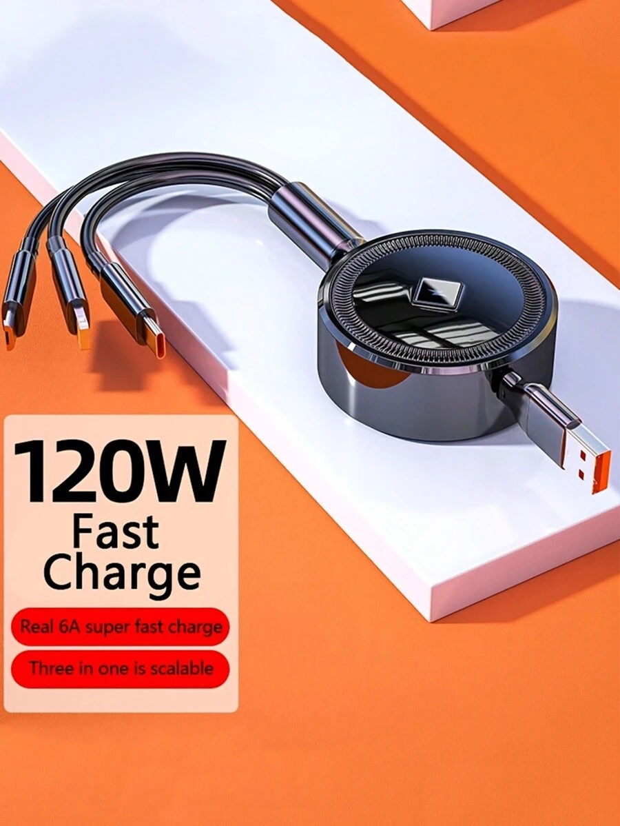 1pc Car Charger Cable, Quick Charge Type-C 3-In-1 For Apple, Type-C, Andriod, Huawei Devices | SHEIN