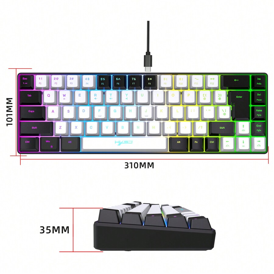 60% Keyboard And Mouse Combo, 68 Key Compact RGB LED Backlit Keyboard ...