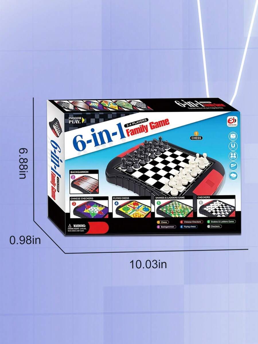 6 In 1 Family Board Game Set With Chess, Backgammon, Snakes And Ladders ...