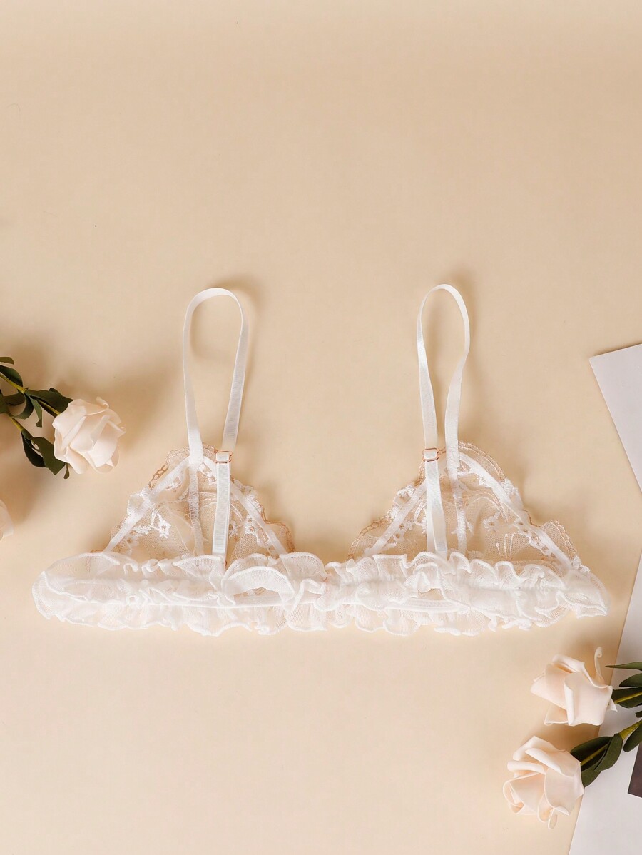 French Flower Embroidery Sweet Sexy Bra Lace Bra Thin Triangle ...