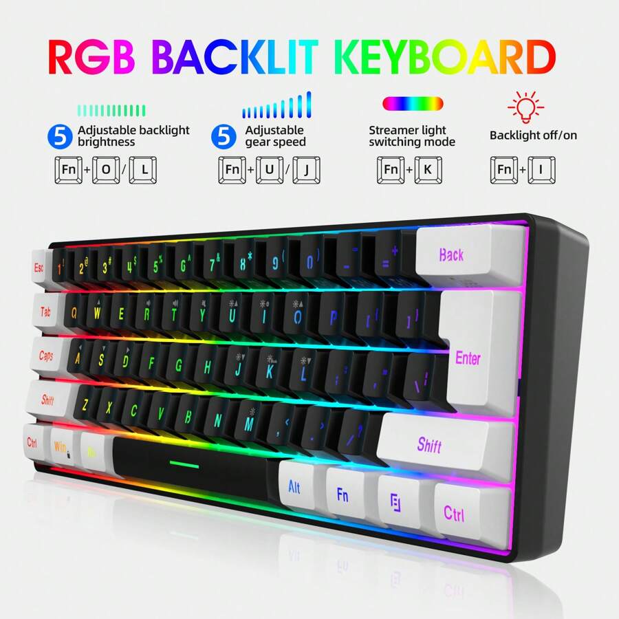 Black And White 60% Compact RGB Keyboard And Cellular Gaming Mouse ...