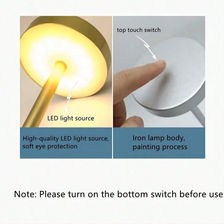 Simple LED Rechargeable Touch Metal Table Lamp Three Colors Bedsice ...