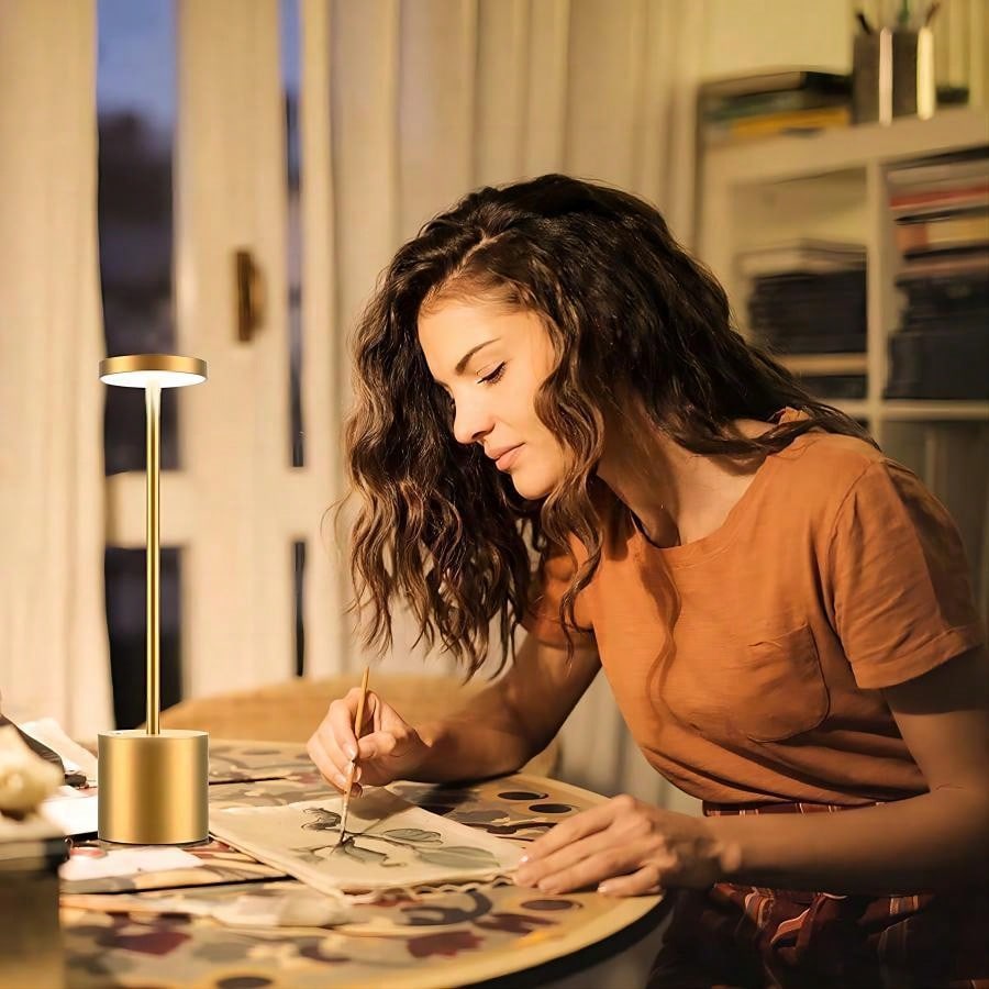 Simple LED Rechargeable Touch Metal Table Lamp Three Colors Bedsice ...