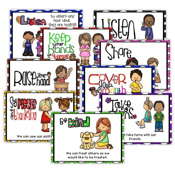 9 Pcs A4 20 Classroom Rules Charts, Classroom Rules Poster Preschool ...