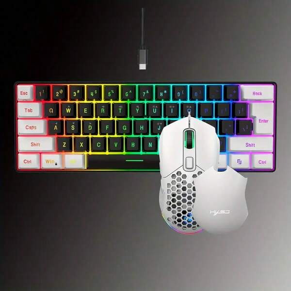White And Black 60% Compact RGB Keyboard And Cellular Gaming Mouse ...