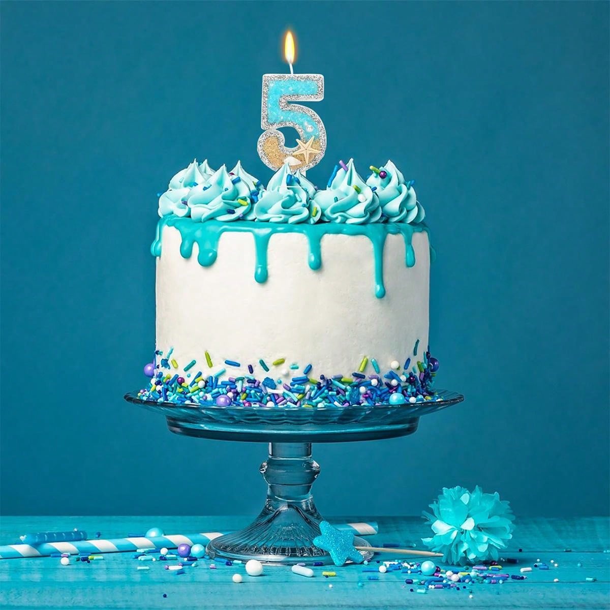 5 Birthday Candle for Cake Beach Starfish Sequins Number Happy Birthday ...