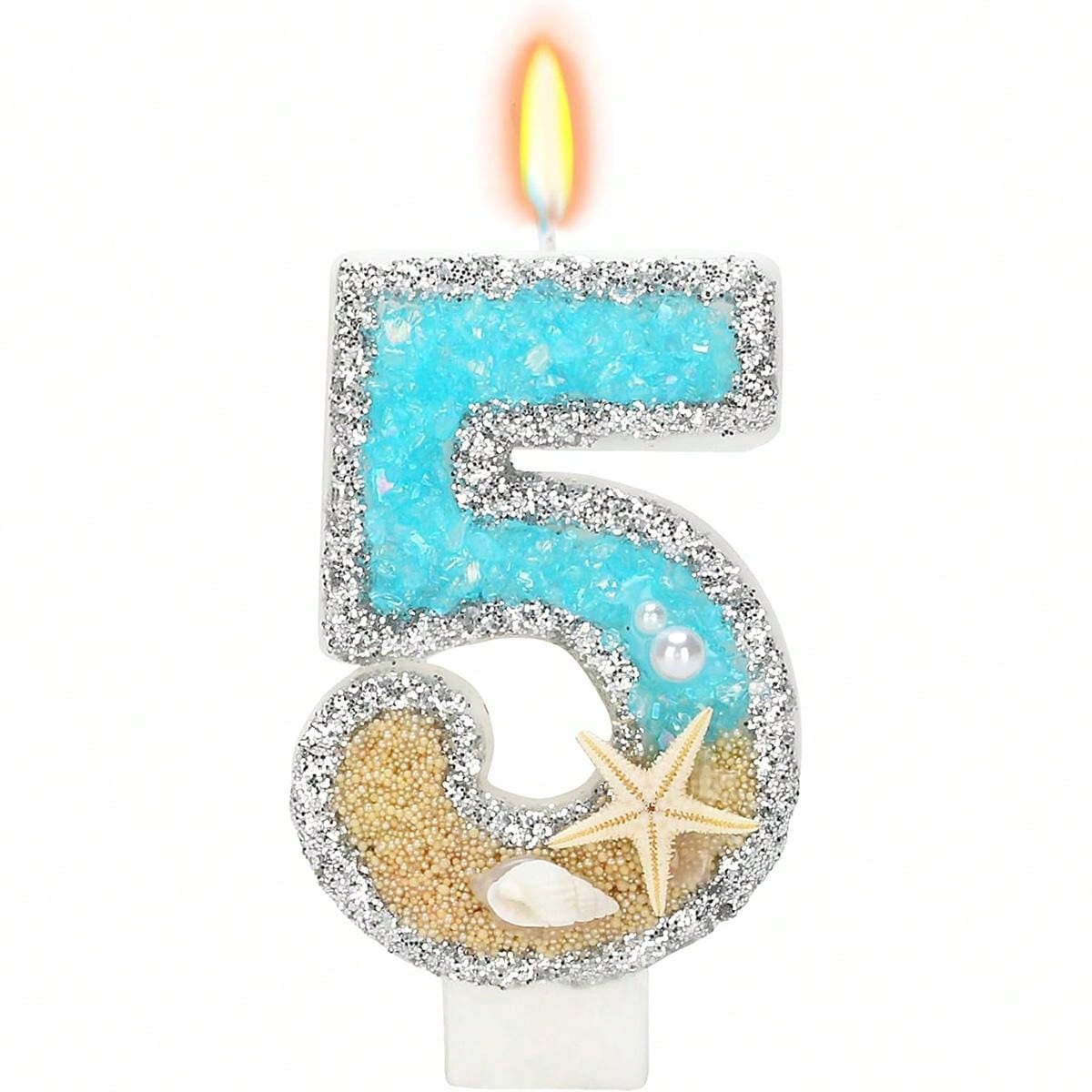 5 Birthday Candle for Cake Beach Starfish Sequins Number Happy Birthday ...