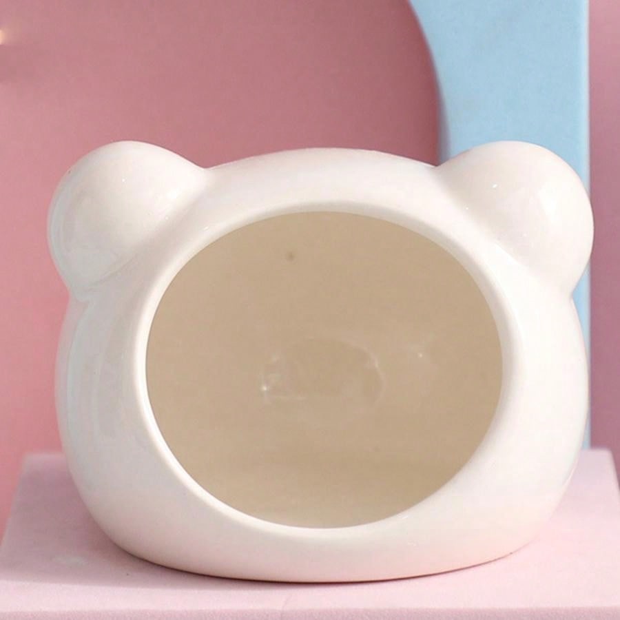 White Ceramic Hamster House For Cooling In Summer, Golden Bear Shaped ...