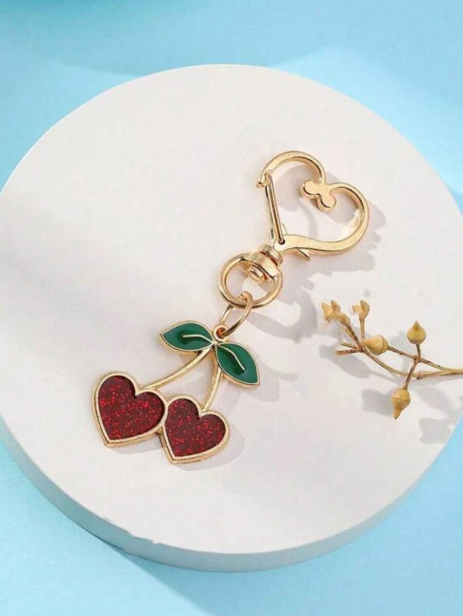 1 st. Nyckelkedjor Hjärta & Körsbärsdesign Väsk-Smycke Zinklegering Röd ...