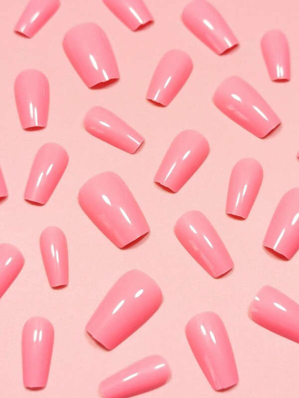 Transform Your Nails with 24pcs Short Coffin Solid Color Baby Pink ...