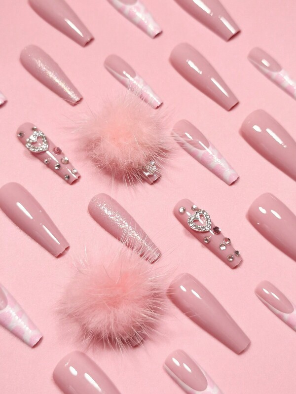 Transform Your Nails with 24pcs Y2K Aesthetic Long Coffin y2k pink ...