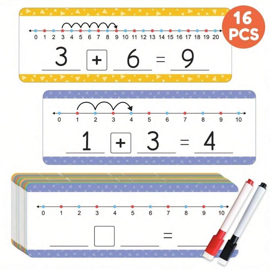 16 Packs Dry Erase Number Line Cards, 0-10, 0-20 Number Line For ...
