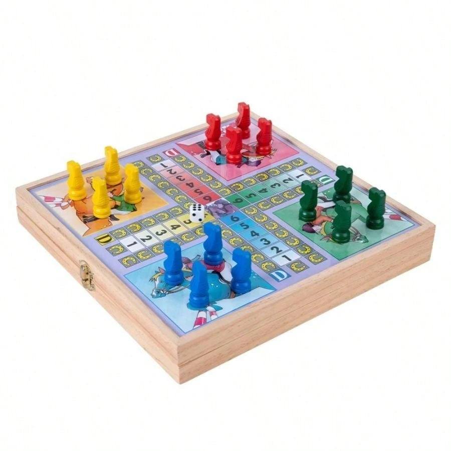 1box Foldable Wooden Game Board Set For International Checkers, Goose ...